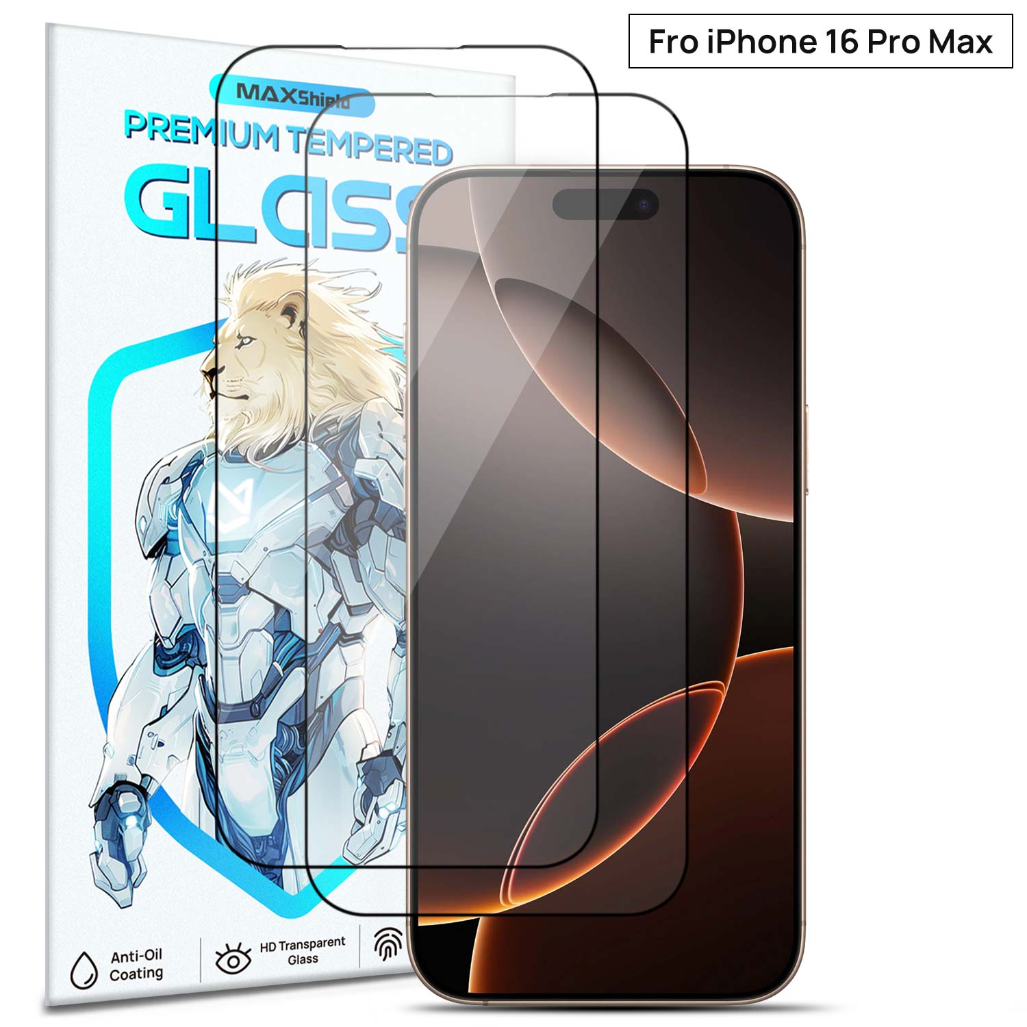 [2 Pack] MaxShield PureClear Tempered Glass Film for iPhone 16 Pro Plu – iCase(Casefactory)